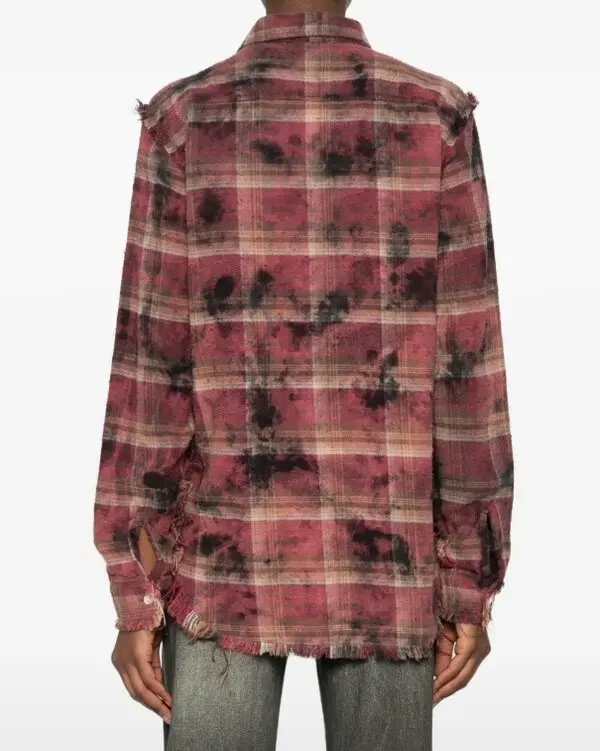 R13 Distressed Effect Fringed Shirt - Red