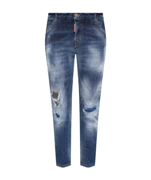 Dsquared2 Distressed Paint Splash Cropped Jeans - Blue