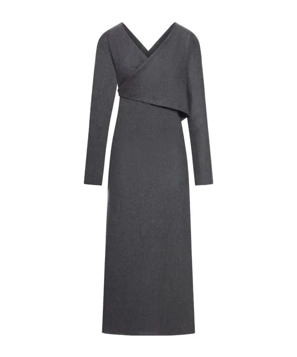 Khaite Aubrey Dress Long Sleeve V-neck Asymmetrical Design