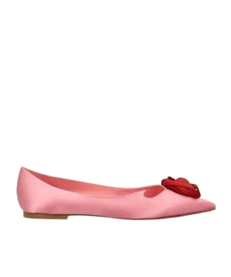 ROGER VIVIER Pointed Toe Satin Ballet Flats With Rose Detailing - Pink