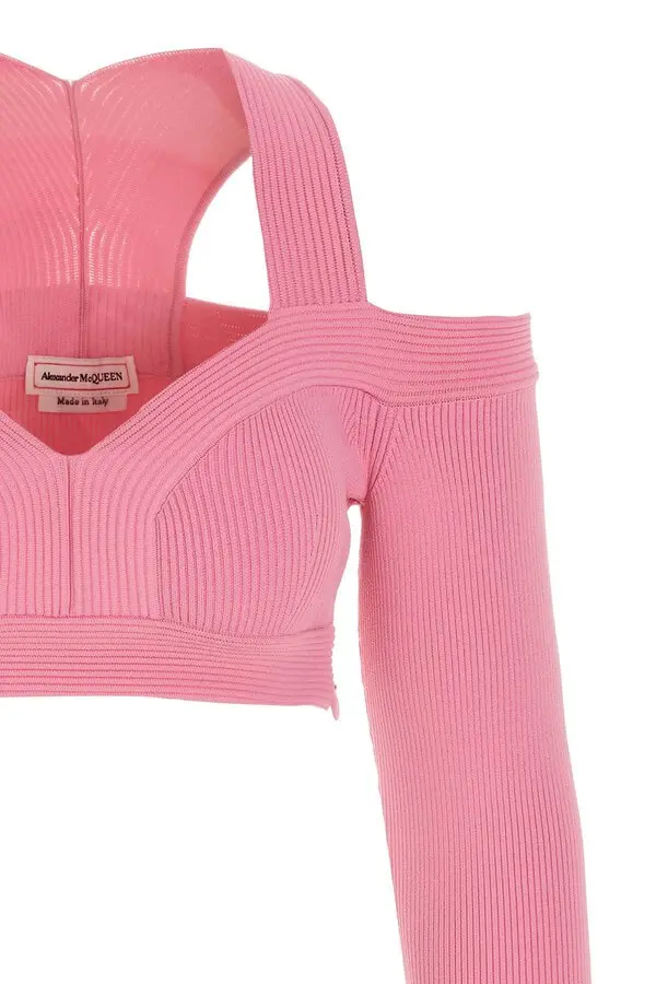 Alexander McQueen Cropped Ribbed Cut-out Top