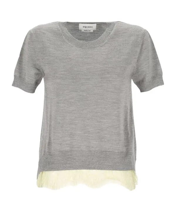 Alexander McQueen Short Sleeve Knit Top With Ribbed Trim