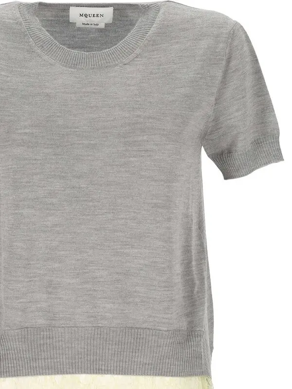 Alexander McQueen Short Sleeve Knit Top With Ribbed Trim