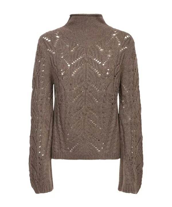 LOULOU STUDIO High Neck Long Sleeve Sweater With Geometric Lace Cutouts
