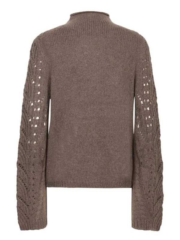 LOULOU STUDIO High Neck Long Sleeve Sweater With Geometric Lace Cutouts