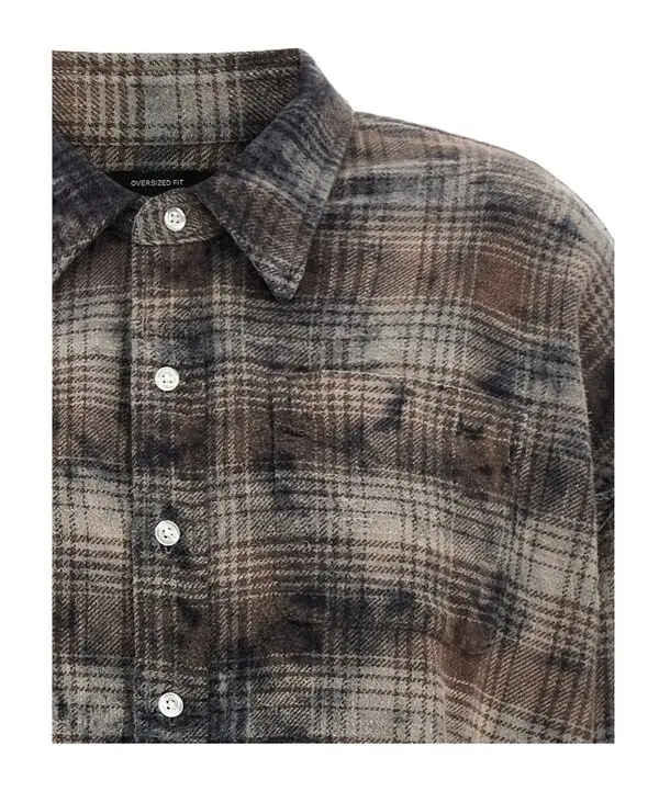 R13 Distressed Fringed Checkered Shirt - Brown