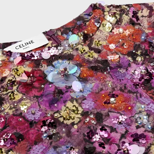 Celine Embroidered Silk Crepon Mini Dress