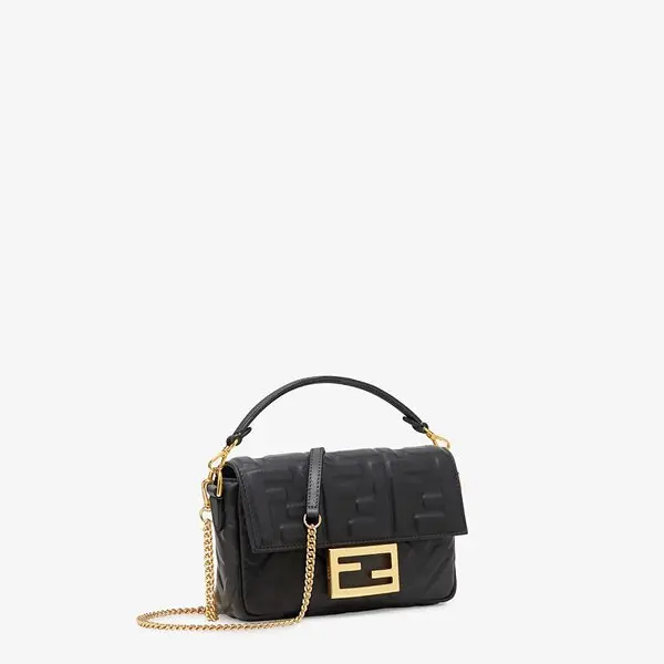 Fendi Leather Embossed Ff Logo Shoulder Bag - Black