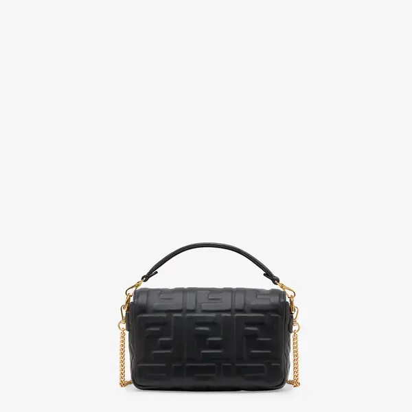 Fendi Leather Embossed Ff Logo Shoulder Bag - Black
