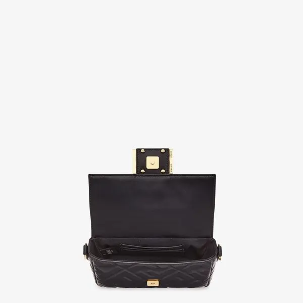 Fendi Leather Embossed Ff Logo Shoulder Bag - Black