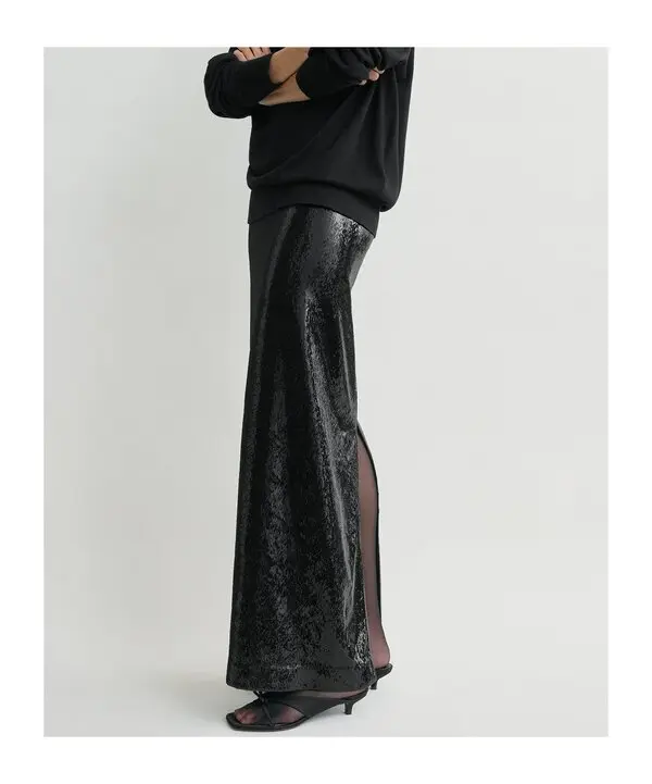 TOTEME Sequin Slit Floor Skirt - Black