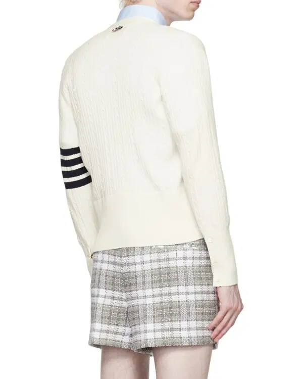 Thom Browne 4-bar Stripe Cable Knit V-neck Cardigan