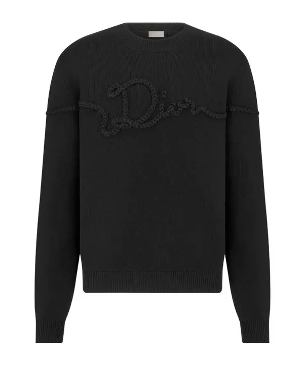 Dior Ribbon Logo Crew Neck Sweater - Black