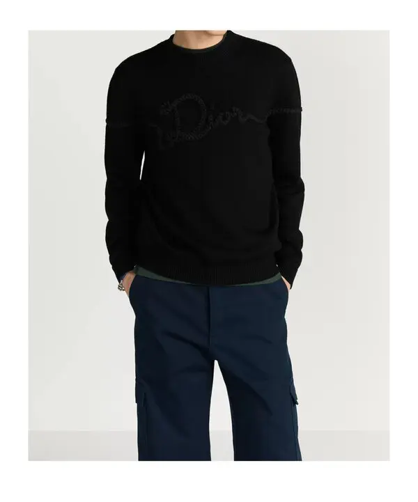 Dior Ribbon Logo Crew Neck Sweater - Black