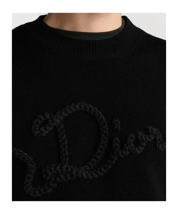 Dior Ribbon Logo Crew Neck Sweater - Black