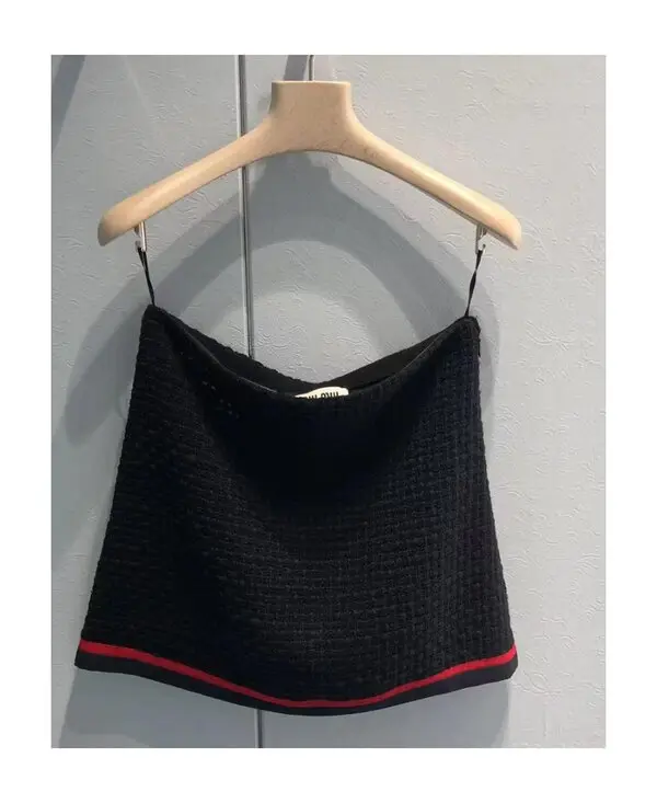 Miu Miu Tweed Mini Skirt With Stripe Detail