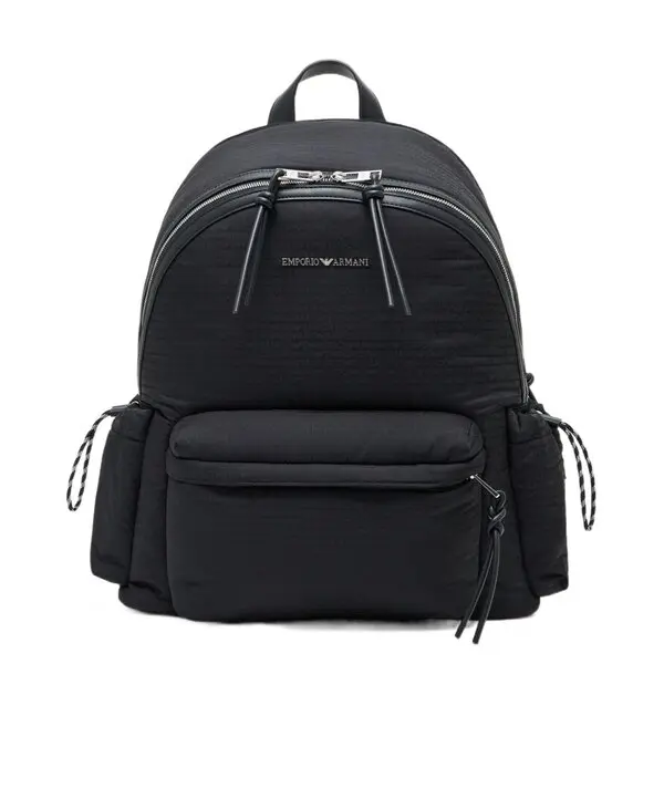 Emporio Armani Logo Plaque Zip-up Quilted Backpack - Black