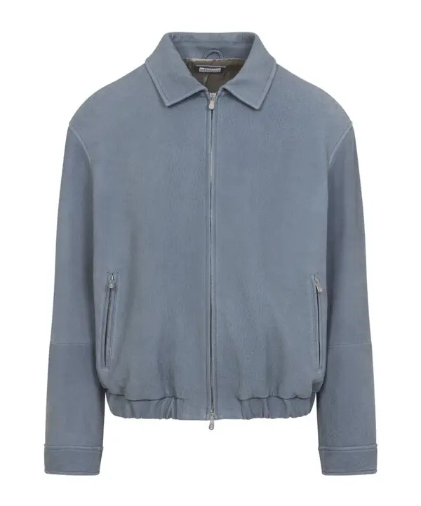 Brunello Cucinelli Leather Bomber Jacket - Blue