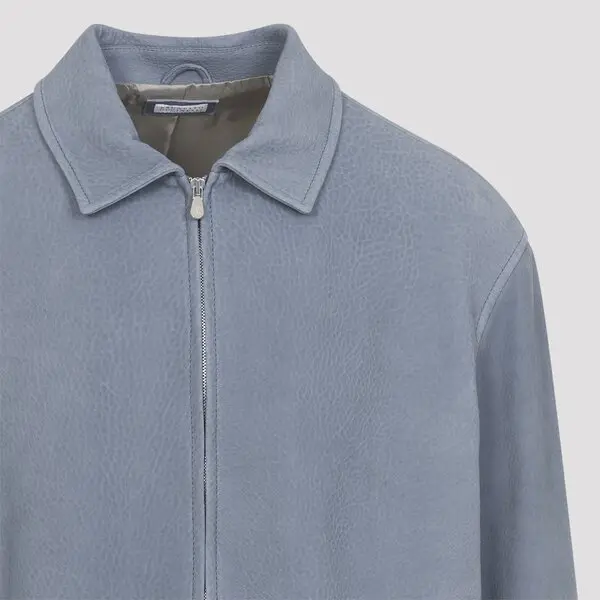 Brunello Cucinelli Leather Bomber Jacket - Blue
