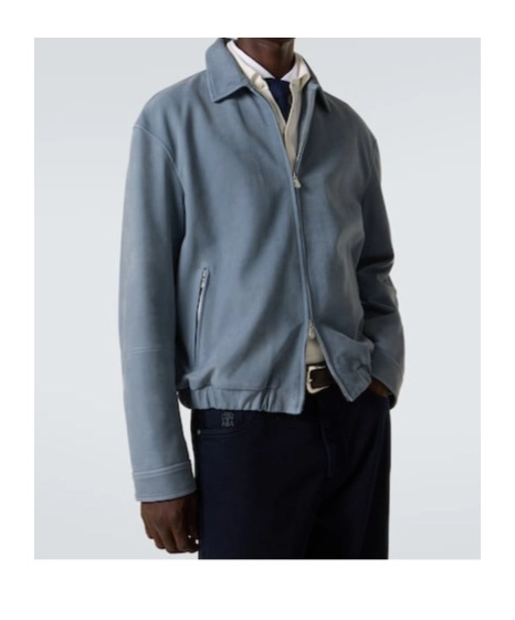 Brunello Cucinelli Leather Bomber Jacket - Blue