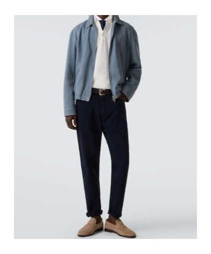 Brunello Cucinelli Leather Bomber Jacket - Blue