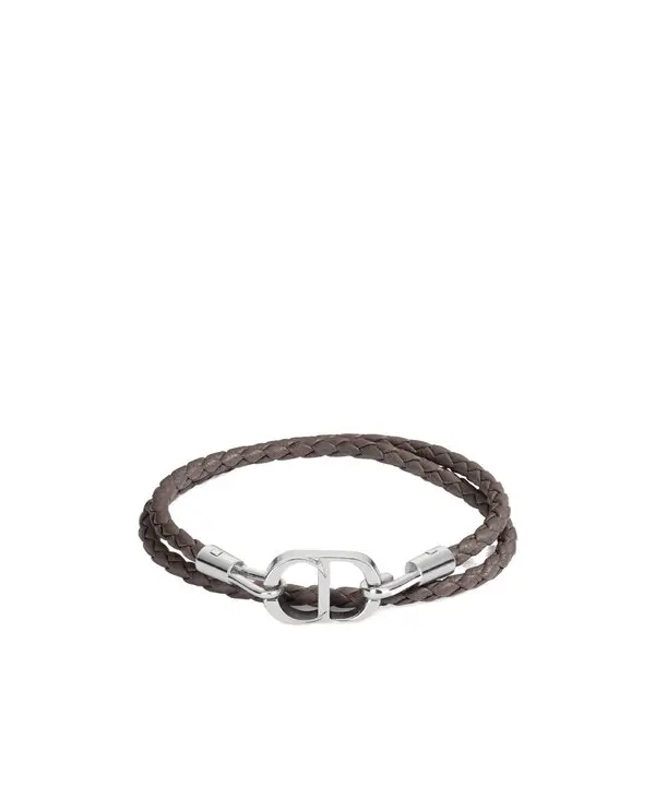 Dior Cd Icon Woven Leather Double Bracelet - Gray