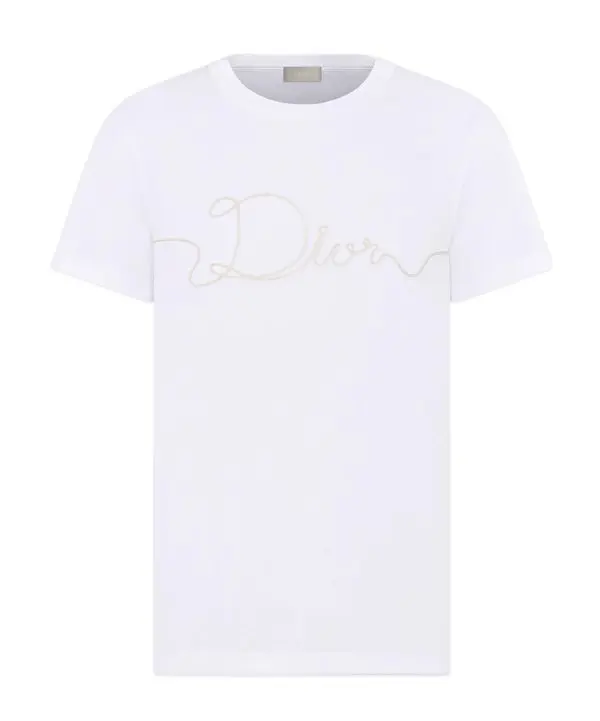 Dior Ribbon Logo Detailed Crewneck T-shirt - White
