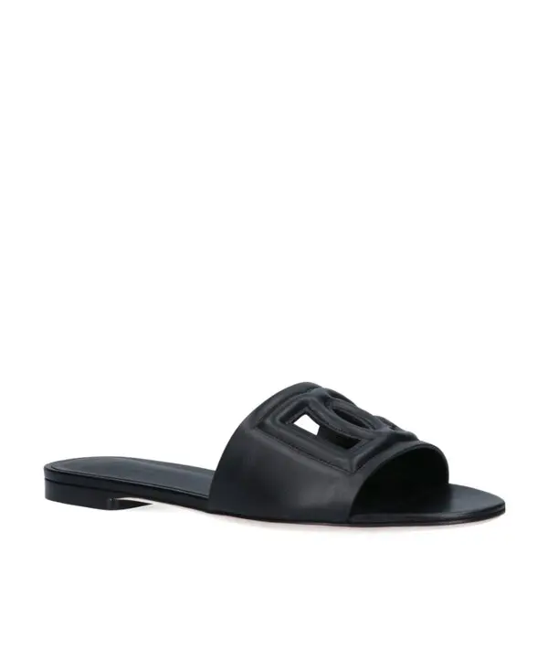 Dolce & Gabbana Embossed Logo Flat Sandals - Black
