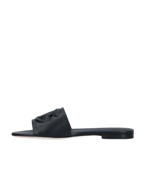 Dolce & Gabbana Embossed Logo Flat Sandals - Black