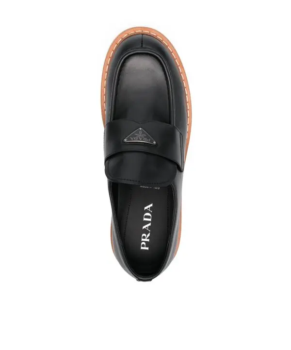 Prada Logo Plaque Round Toe Loafers