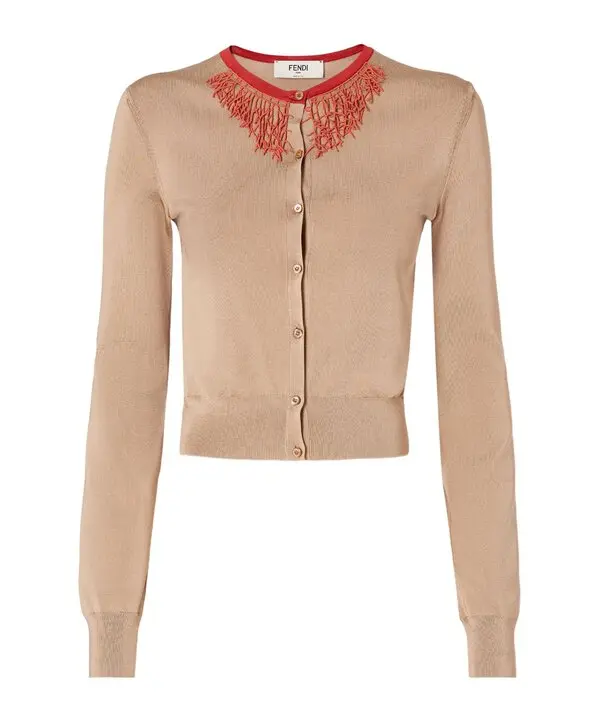 Fendi Viscose Cardigan With Coral Embellishments
