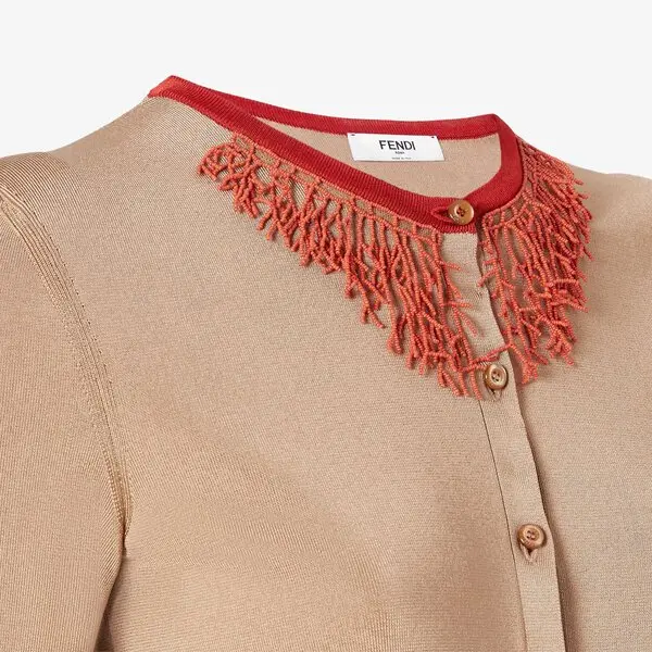 Fendi Viscose Cardigan With Coral Embellishments