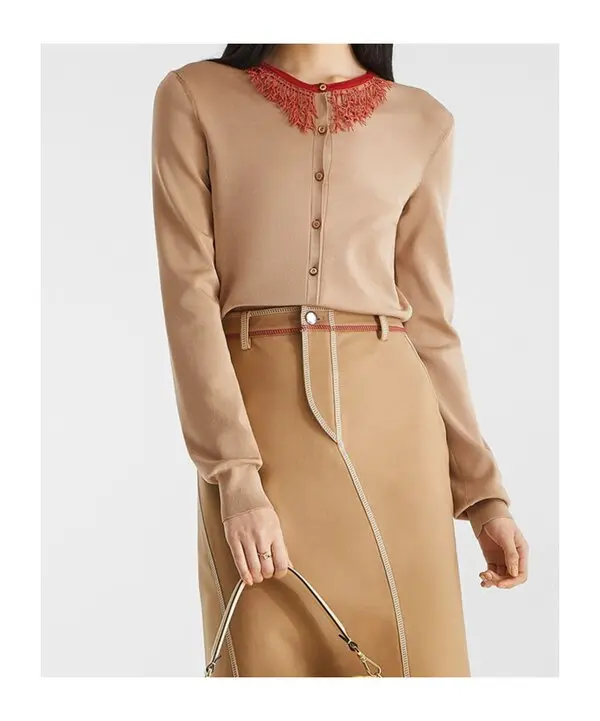 Fendi Viscose Cardigan With Coral Embellishments