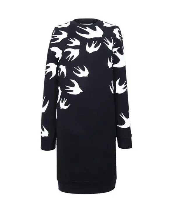 Alexander McQueen Swallow Print Long Sleeve Sweater Dress