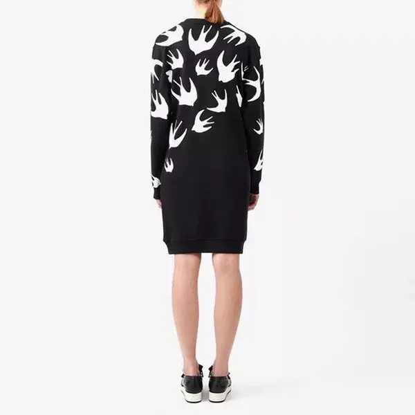 Alexander McQueen Swallow Print Long Sleeve Sweater Dress
