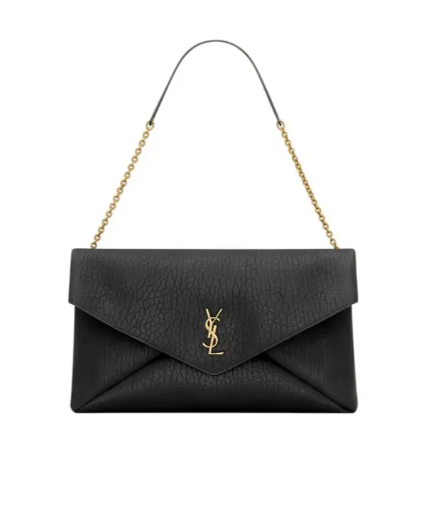 Saint Laurent Cassandre Xxl Envelope Pouch On Chain In Lambskin - Black