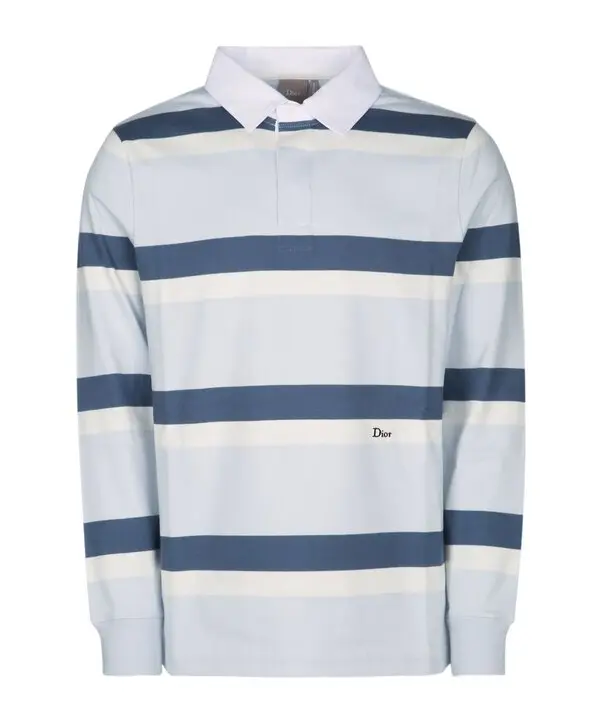 Dior Striped Long Sleeve Polo Shirt - White