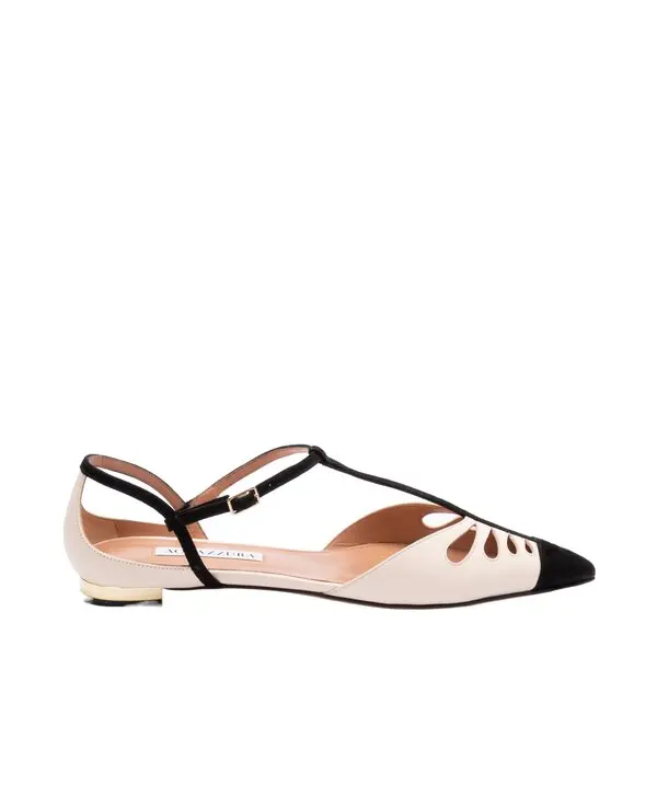 AQUAZZURA Buckled Cut-out Ballet Flats - Latte/black