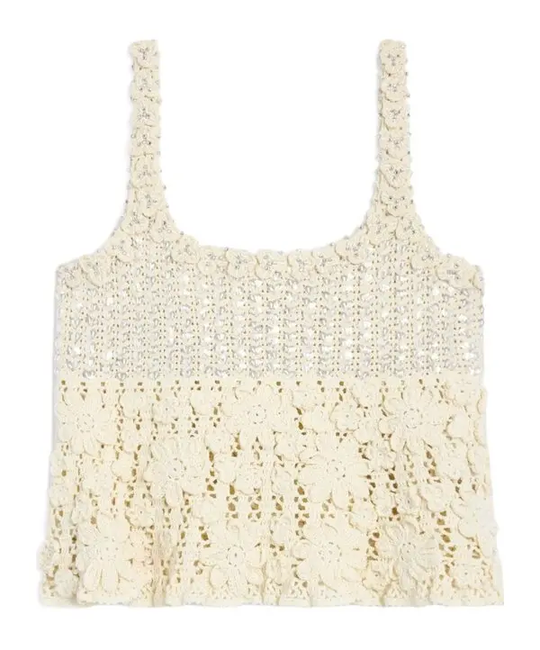 Celine Crocheted Cotton Embroidered Crop Top - Off White