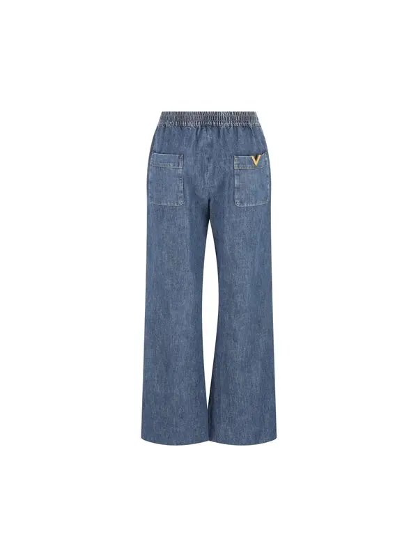 Valentino Garavani Logo Plaque Wide Leg Jeans - Blue