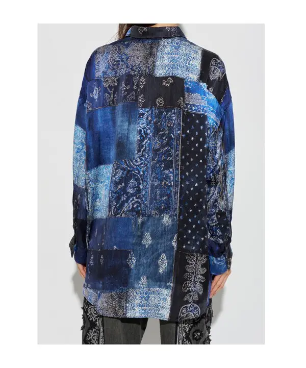R13 Long Sleeve Collared Printed Shirt
