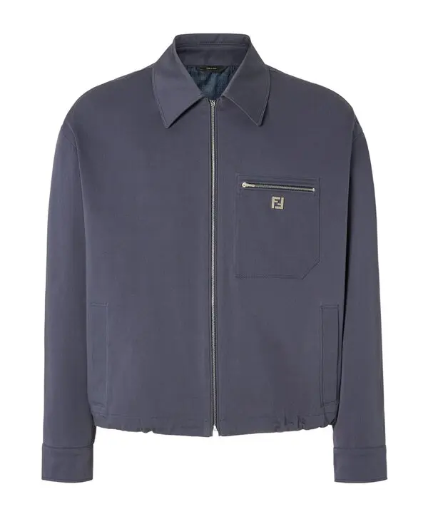 Fendi Ff Logo Plaque Zip-up Blouson - Blue