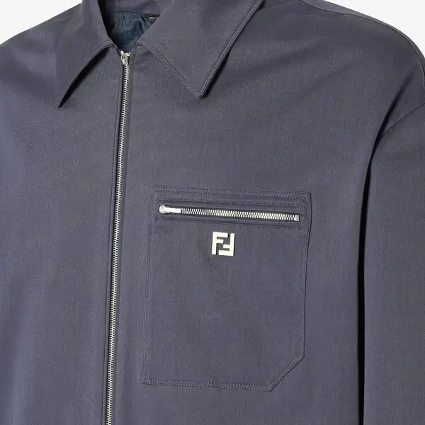 Fendi Ff Logo Plaque Zip-up Blouson - Blue