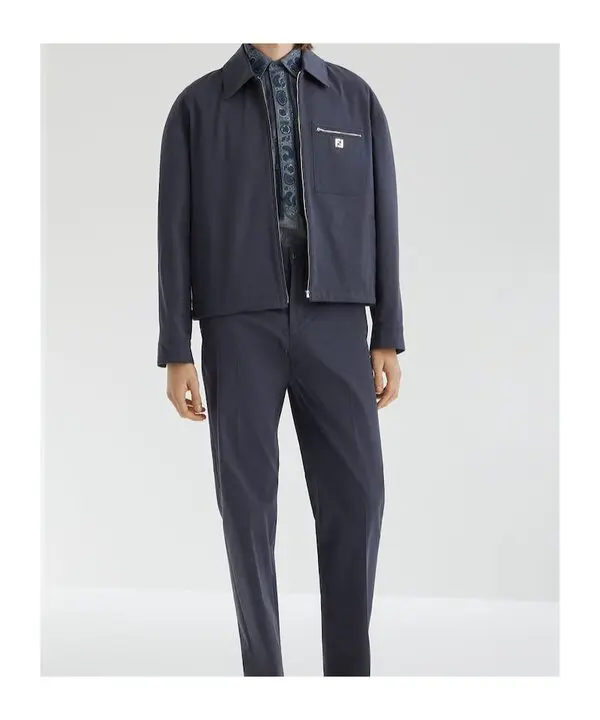 Fendi Ff Logo Plaque Zip-up Blouson - Blue