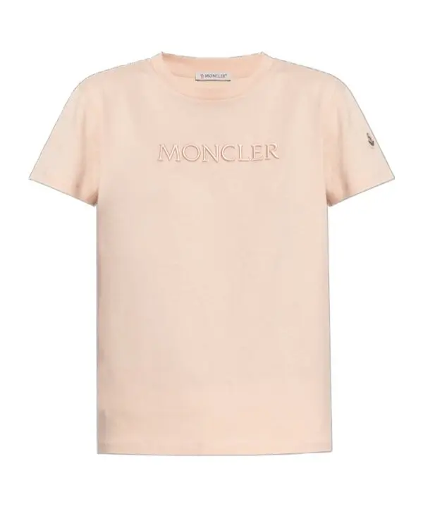 Moncler Logo Embroidered Crewneck T-shirt - Light Pink