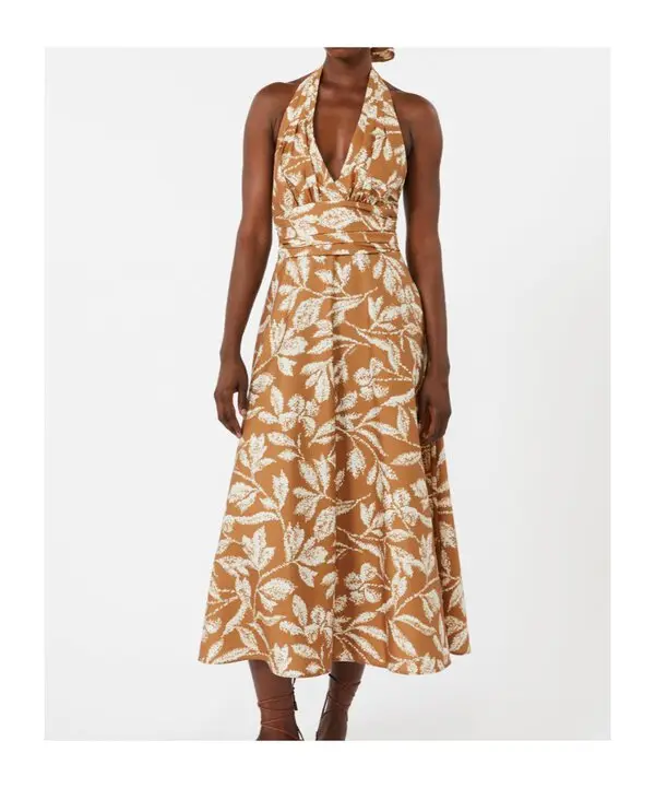Max Mara Bella Floral Printed Halterneck Maxi Dress - Brown