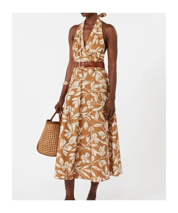 Max Mara Bella Floral Printed Halterneck Maxi Dress - Brown