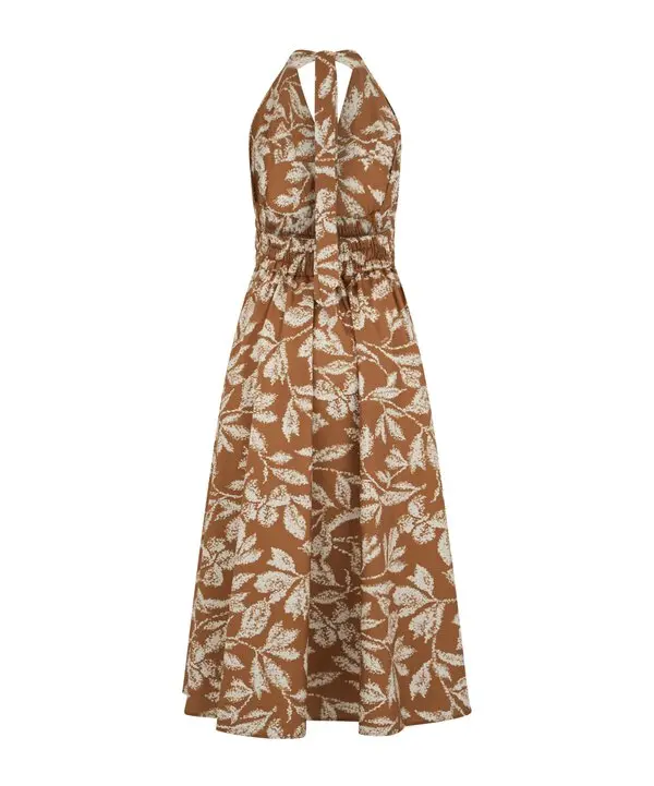 Max Mara Bella Floral Printed Halterneck Maxi Dress - Brown