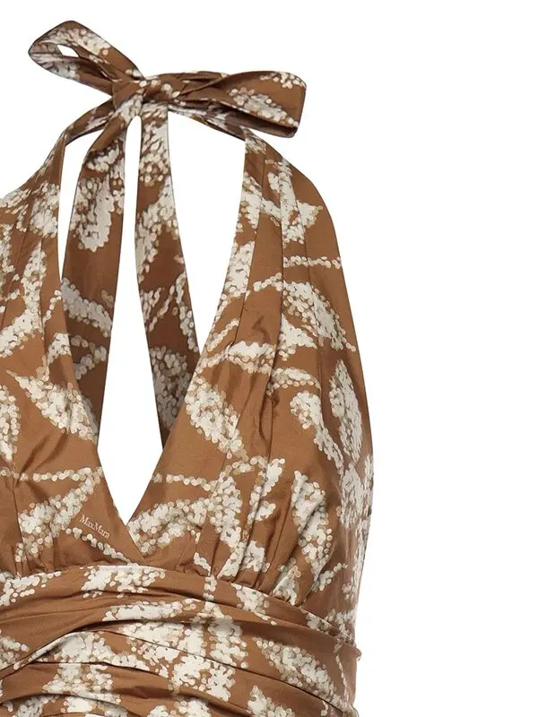 Max Mara Bella Floral Printed Halterneck Maxi Dress - Brown