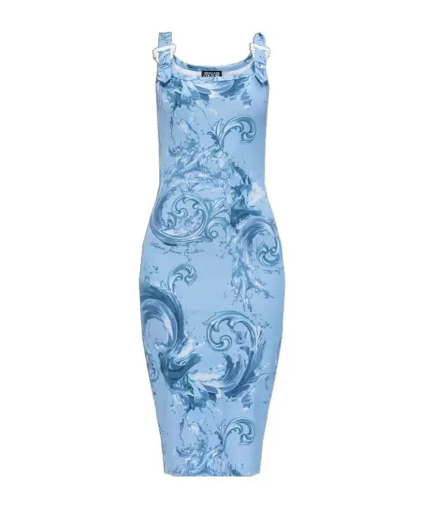 Versace Baroque Buckle Bodycon Dress - Blue